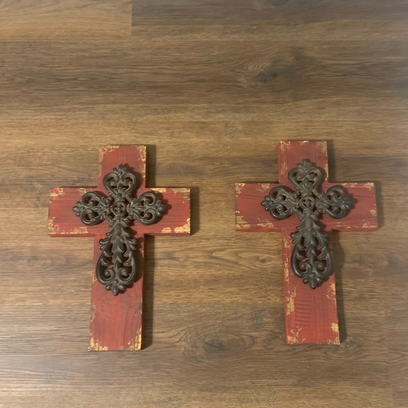 Source Unknown | Wall Decor | Wooden Crosses With Metal Cross | Poshmark